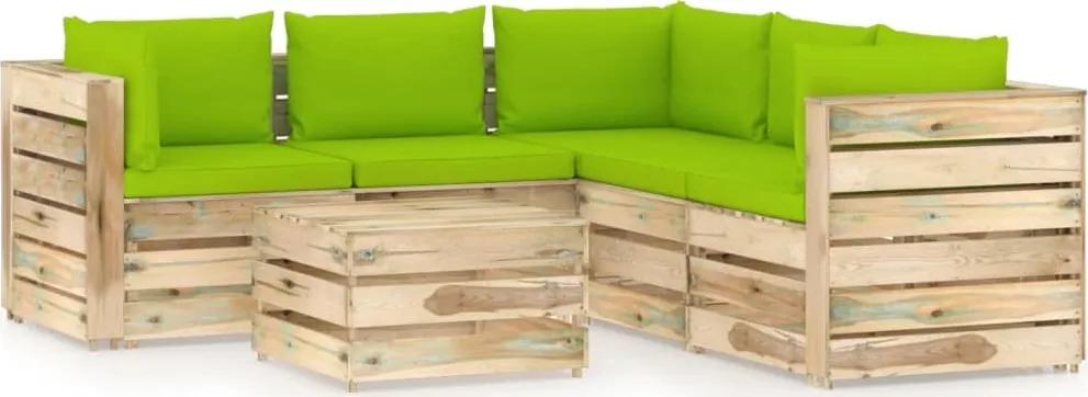 vidaXL 6dílná zahradní souprava s poduškami zeleně impregnované dřevo [3068304] Barva: béžová a šedá