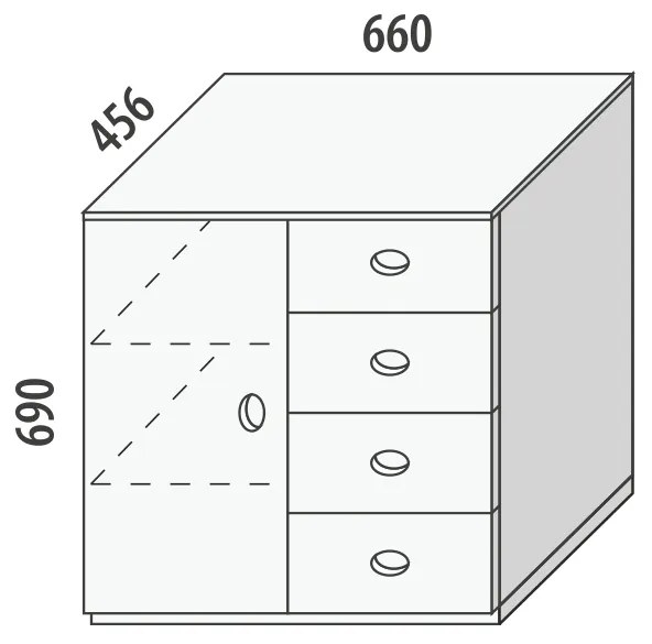 Skříň dvířka+zásuvky Domestav D414 Materiál: Smrk, Povrchová úprava: Barevné lakování