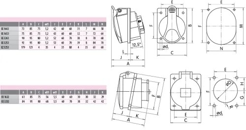 Zásuvka vestavná ETI EE 1653 16A/400V/5P IP54 004482078