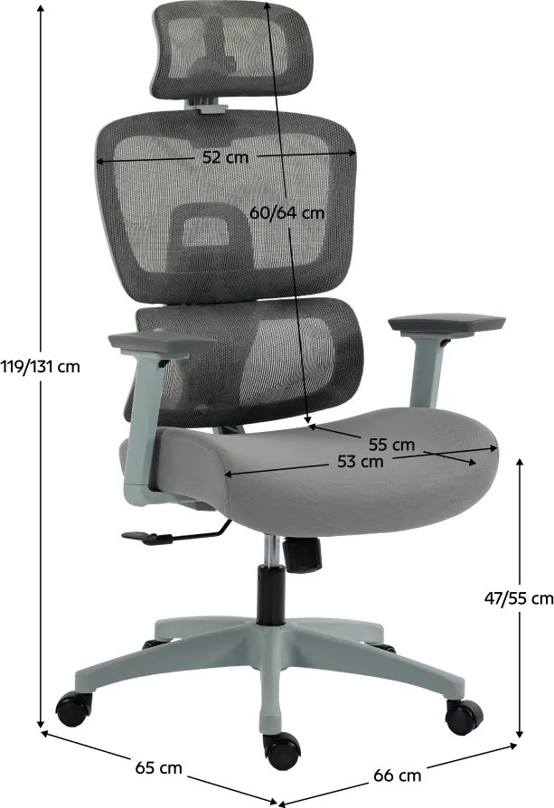 Ergonomická kancelářská židle COSMO - šedá síťovina / nosnost 150 kg