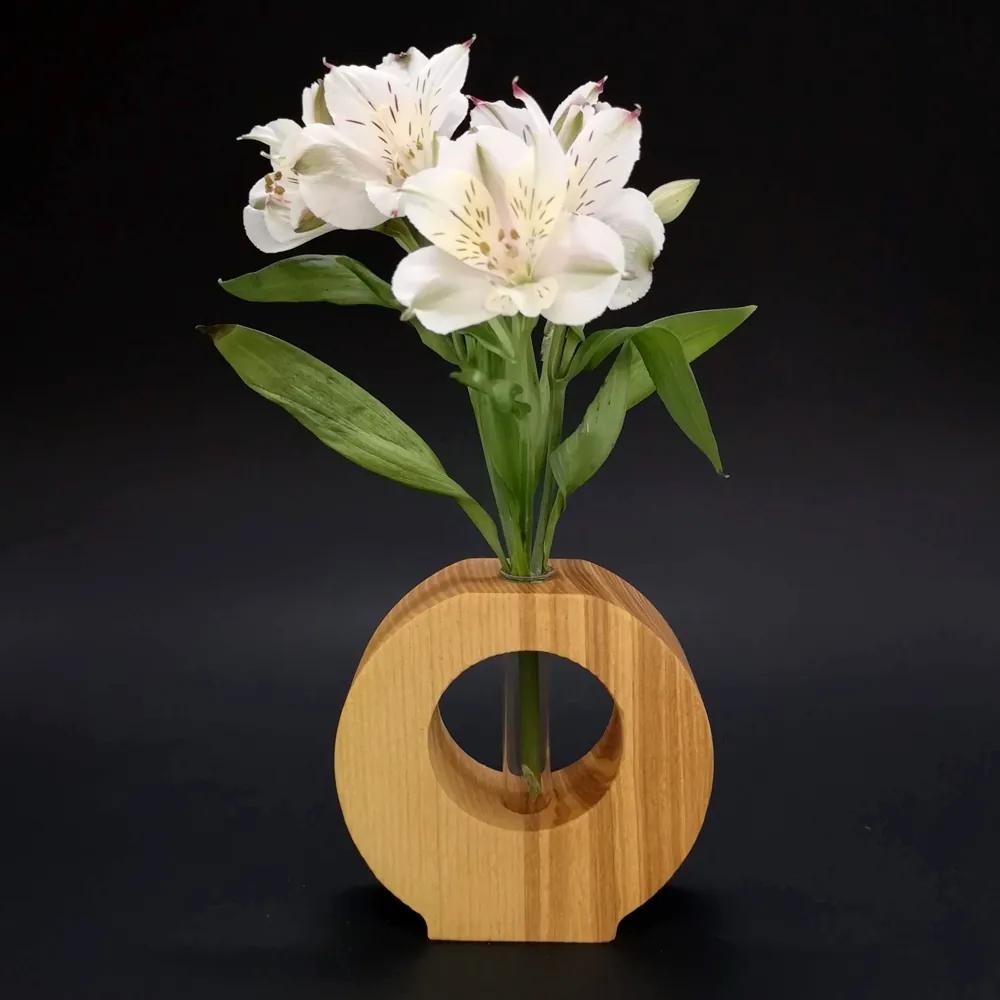 AMADEA Dřevěná váza kulatá s otvorem, masivní dřevo, výška 11 cm
