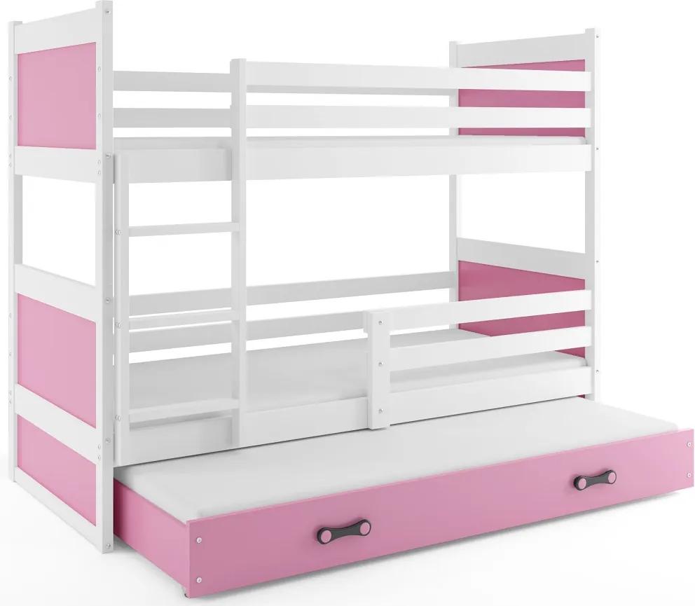 BMS Group Dětská patrová postel s přistýlkou RICO bílá Velikost postele: 200x90 cm, Barva šuplíku: Modrá