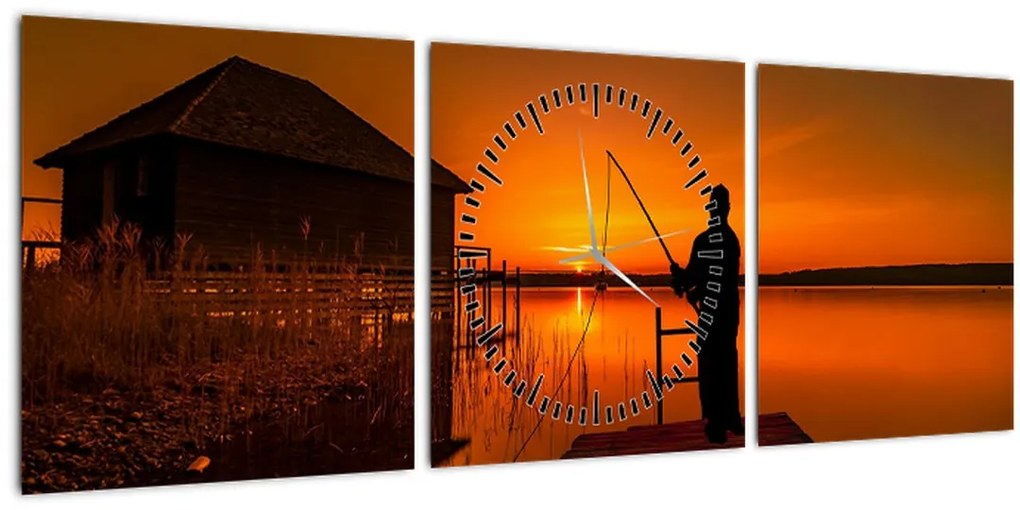 Obraz rybáře (s hodinami) (90x30 cm)