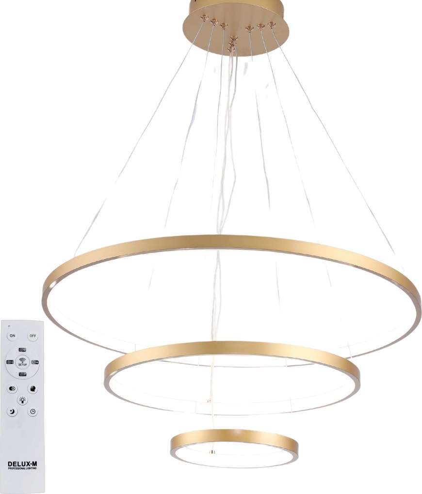 Stropní Svítidlo 3 Kroužky zlatá závěsná Led Lustr Dálkový Ovladač 20/40/60 cm