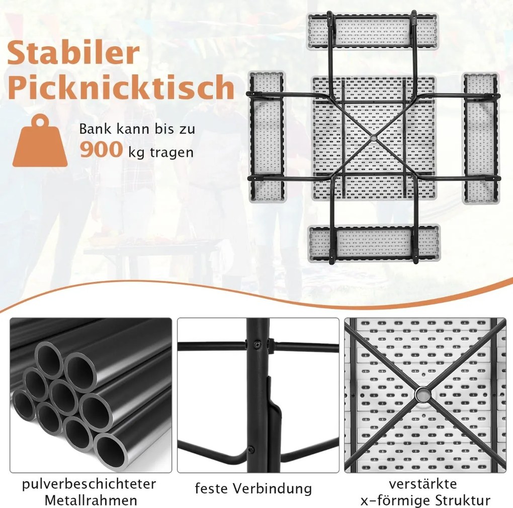 Costway Kulatý piknikový stůl s 4 lavicemi a otvorem na deštník pro 8 – bílý
