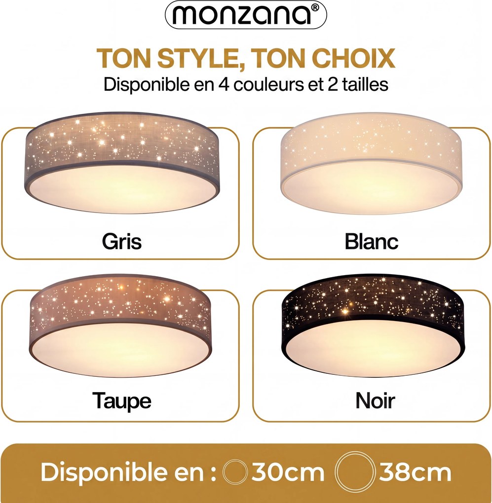 Stropní svítidlo šedý textil Ø30cm hvězdná obloha