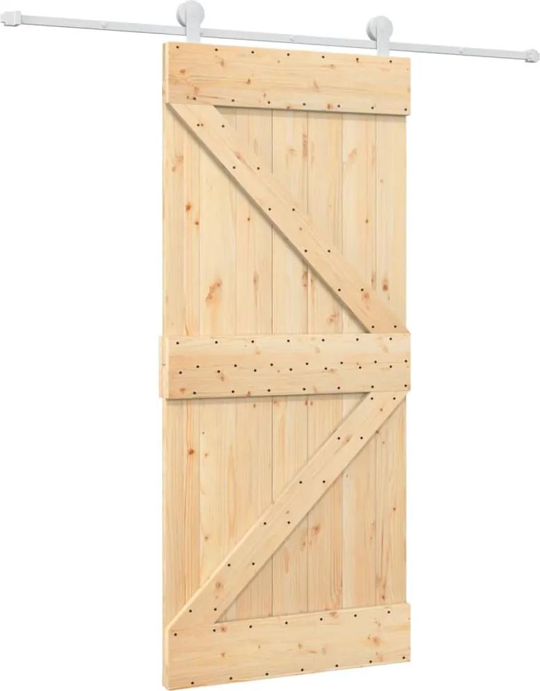vidaXL Posuvné dveře s kováním 90 x 210 cm masivní borové dřevo [3203102]
