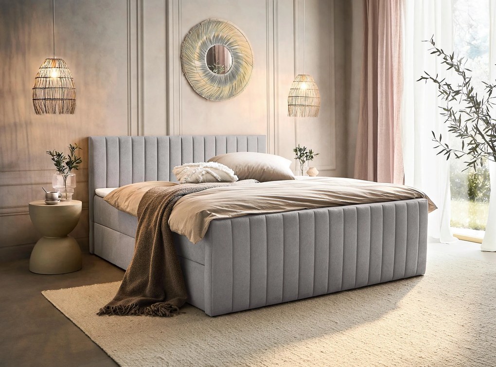 XXXLutz AMERICKÁ POSTEL, 160/200 cm, světle šedá Boxxx - Postele s úložným prostorem - 002444002507