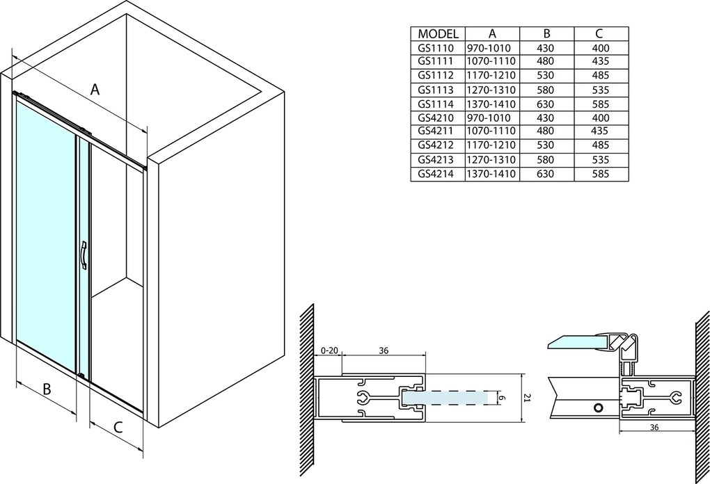 Gelco Gelco, SIGMA SIMPLY sprchové dveře posuvné 1300mm, čiré sklo, GS1113