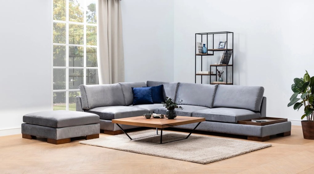 Hanah Home Rohová pohovka TULIP tmavě šedá levý roh s pufem 560ARE1164