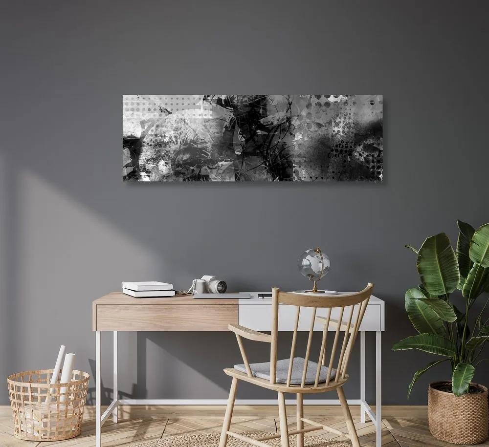 Obraz moderní mediální malba v černobílém provedení - 135x45 cm