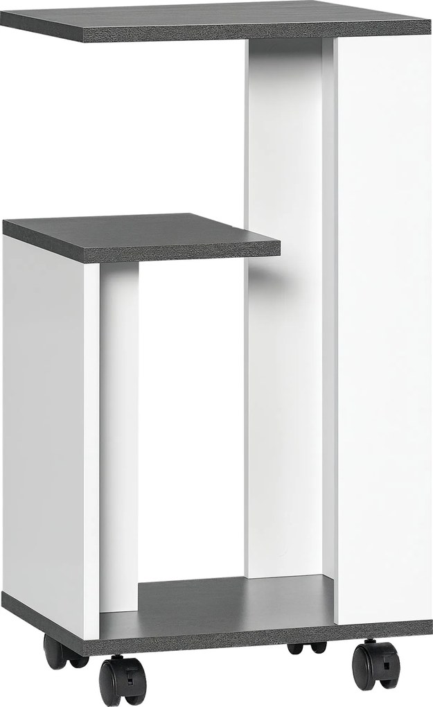 HOMCOM Noční stolek se 4 kolečky - Moderní design s 3 policemi do ložnice nebo obývacího pokoje - Šedý a bílý 35 x 29,5 x 65,5 cm | Aosom