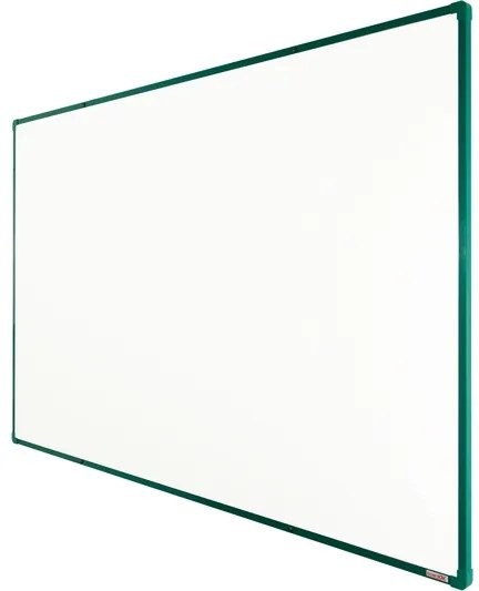 Bílá magnetická popisovací tabule s keramickým povrchem boardOK, 2000 x 1200 mm, zelený rám