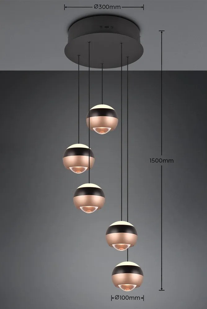 LED závěsné svítidlo s kovovým stínidlem ø 30 cm v černo-měděné barvě Orbit – Trio Select