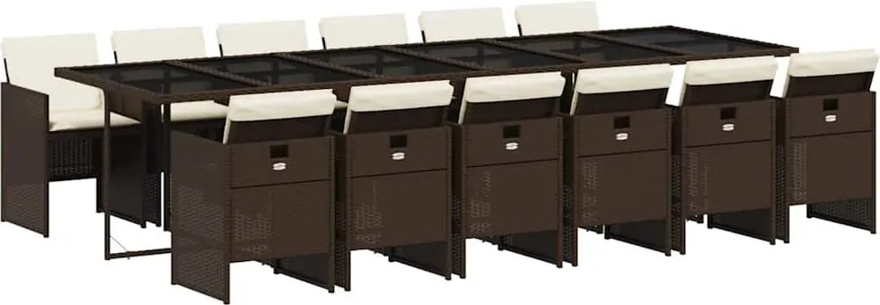 13dílný zahradní jídelní set s poduškami hnědý polyratan 3210585