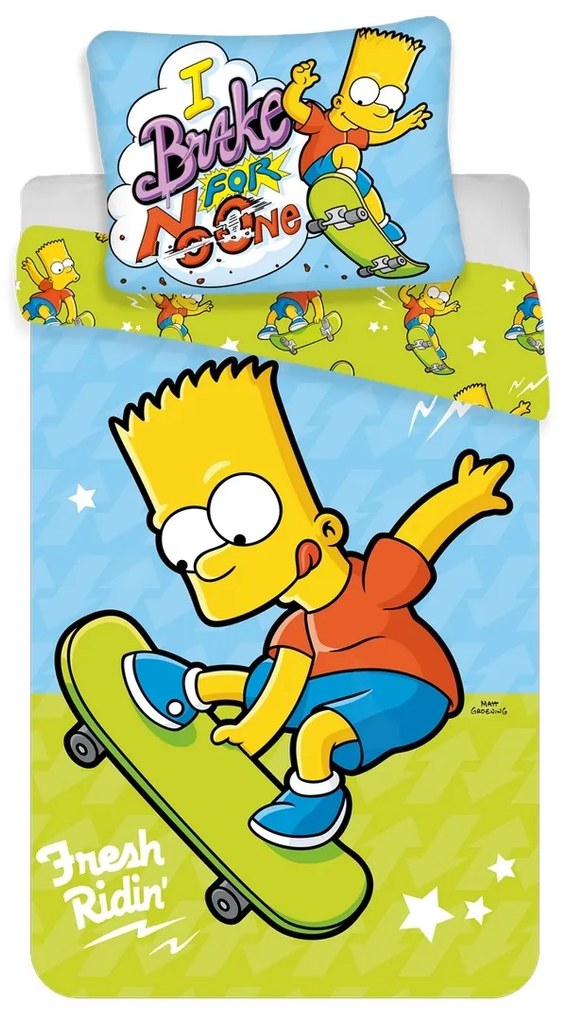 Jerry Fabrics Dětské bavlněné povlečení Bart Skate 03, 140 x 200 cm, 70 x 90 cm