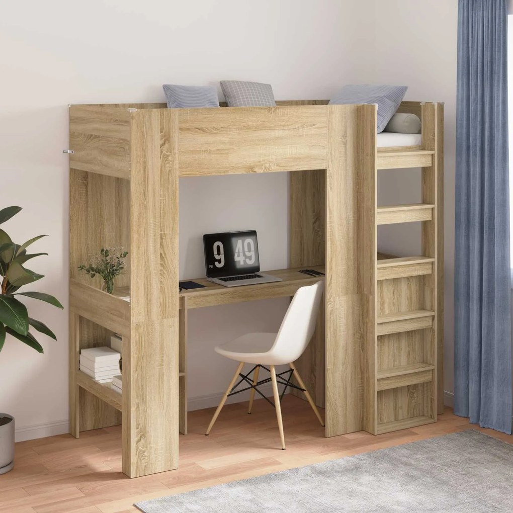 Rám patrové postele se stolem s policí Sonoma dub 75 x 190 cm 3410429