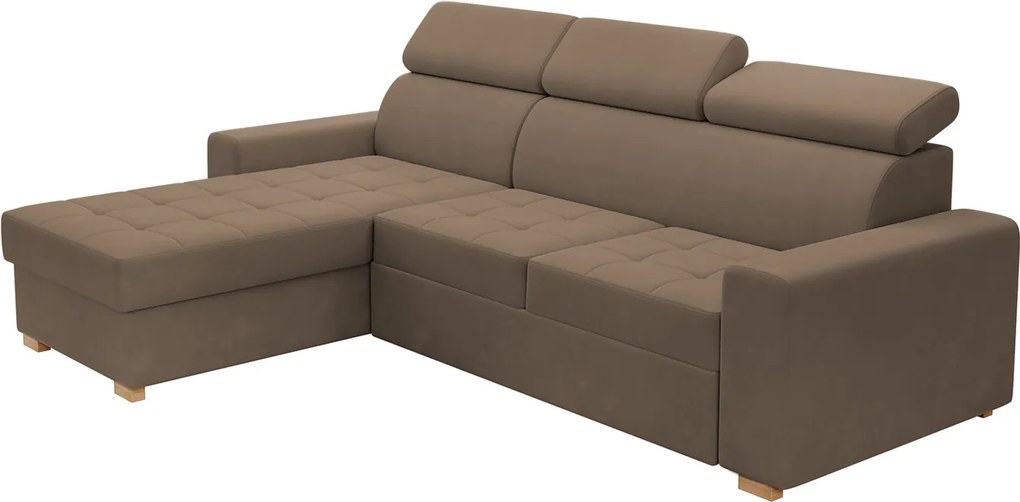 Rohová rozkládací sedací souprava do L MONSUM, 245 cm, s úložným prostorem Roh pohovky: Levý roh, Barva látky: Hnědá (Monolith 15)