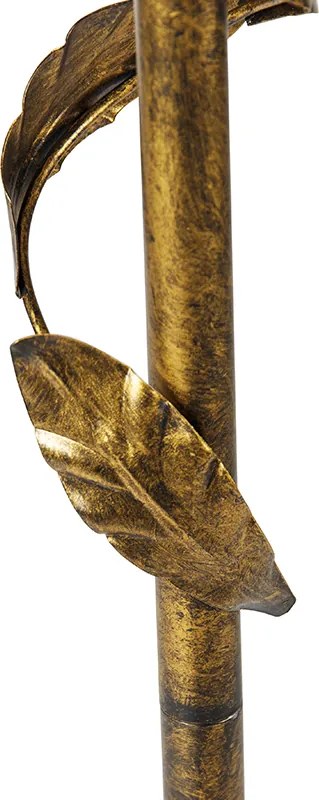 Zlatá stojací lampa se stínidlem s motivem listů a zlatým interiérem 50 cm - Linden