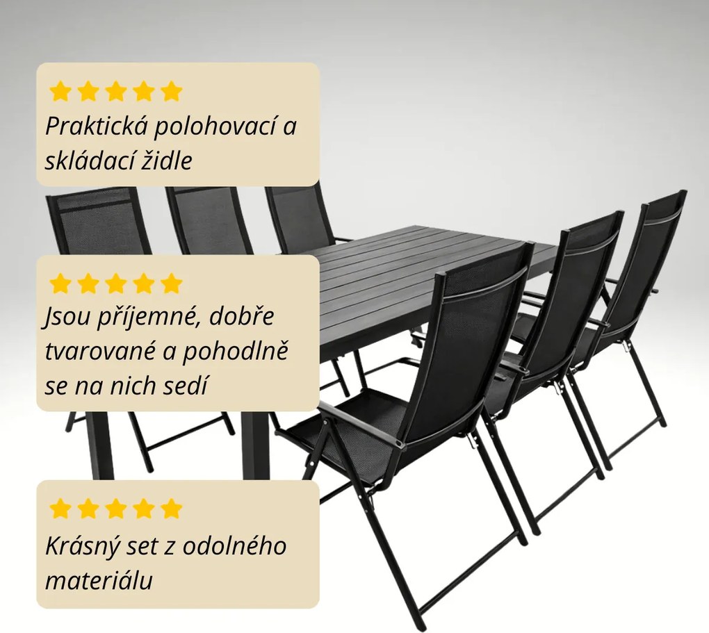 Vikio Zahradní set 205x90 pro 6 osob V137 černá