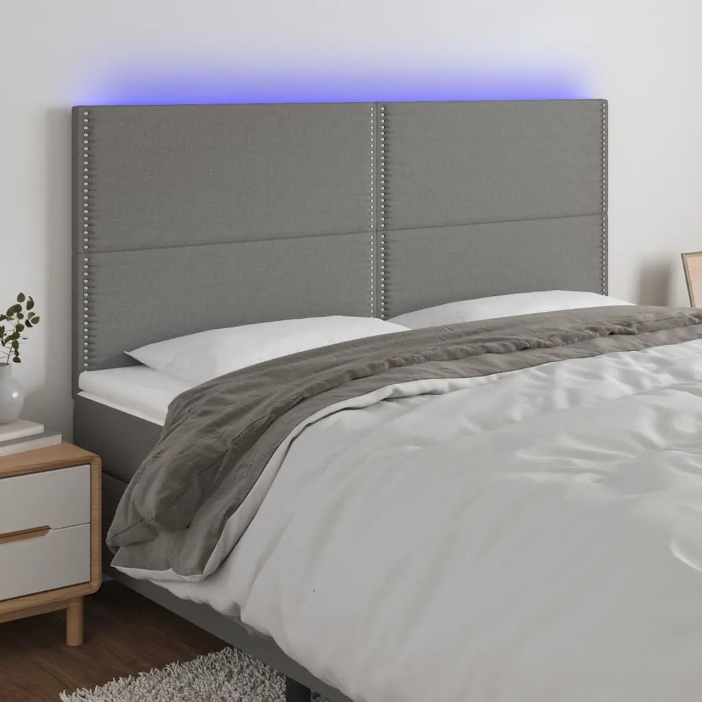 Čelo postele s LED tmavě šedé 200x5x118/128 cm textil