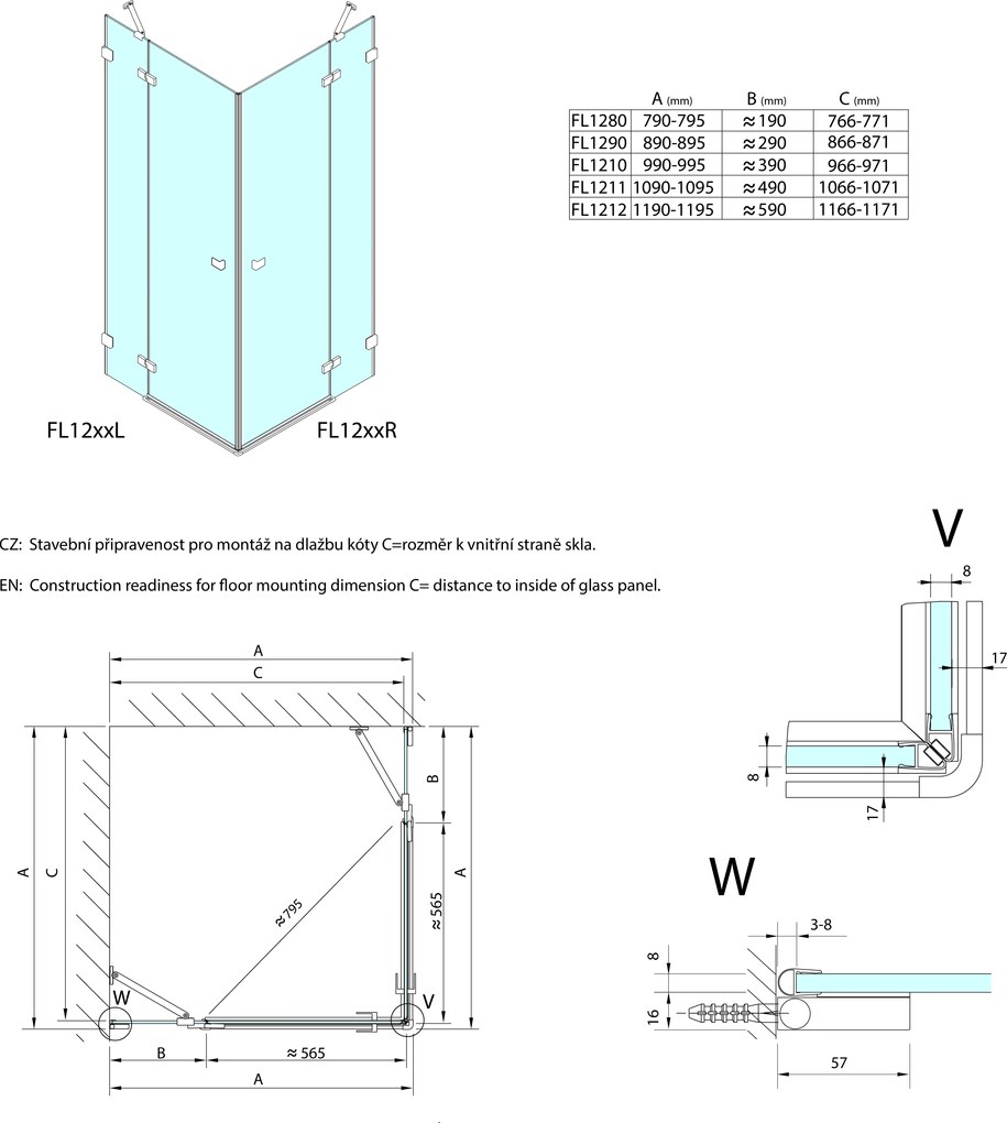Polysan Polysan, FORTIS EDGE sprchové dveře bez profilu 1000mm, čiré sklo, pravé, FL1210R