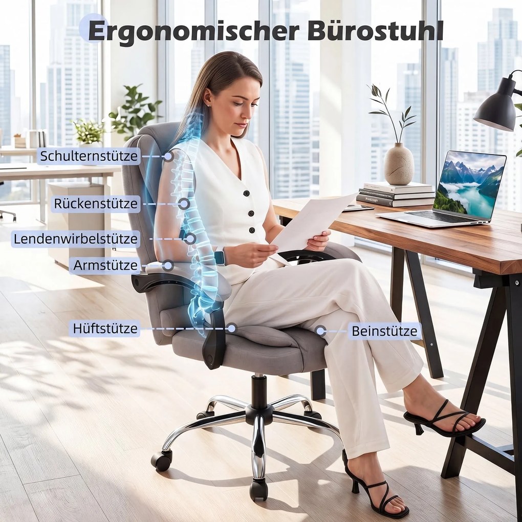 Costway Ergonomická manažerská židle s kolečky, nastavitelnou výškou – šedá