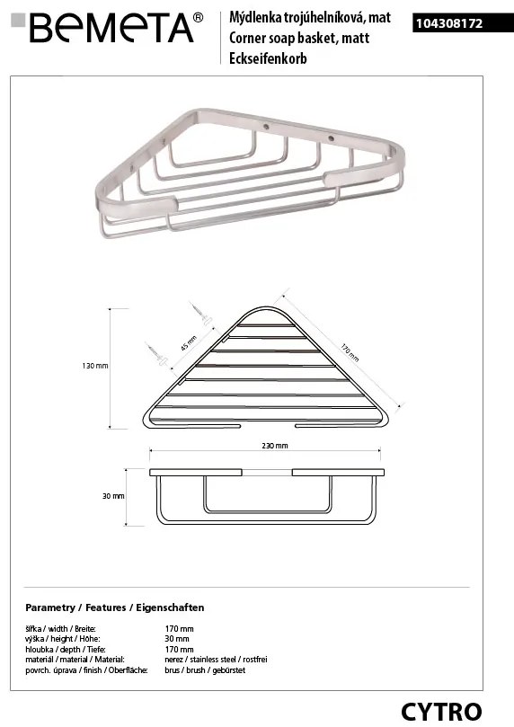 Bemeta Design CYTRO: Polička, do sprchy, rohová - 104308172