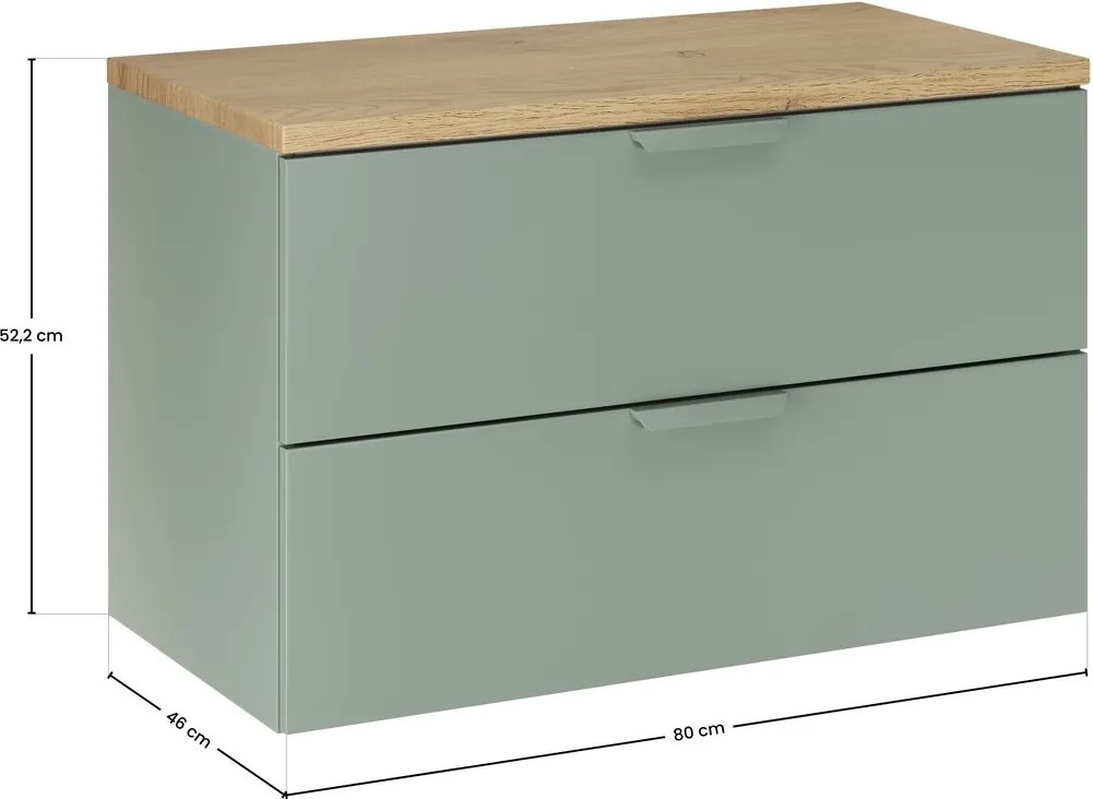 Závěsná skříňka pod umyvadlo Aster s deskou 80 cm zelená/dub cremona