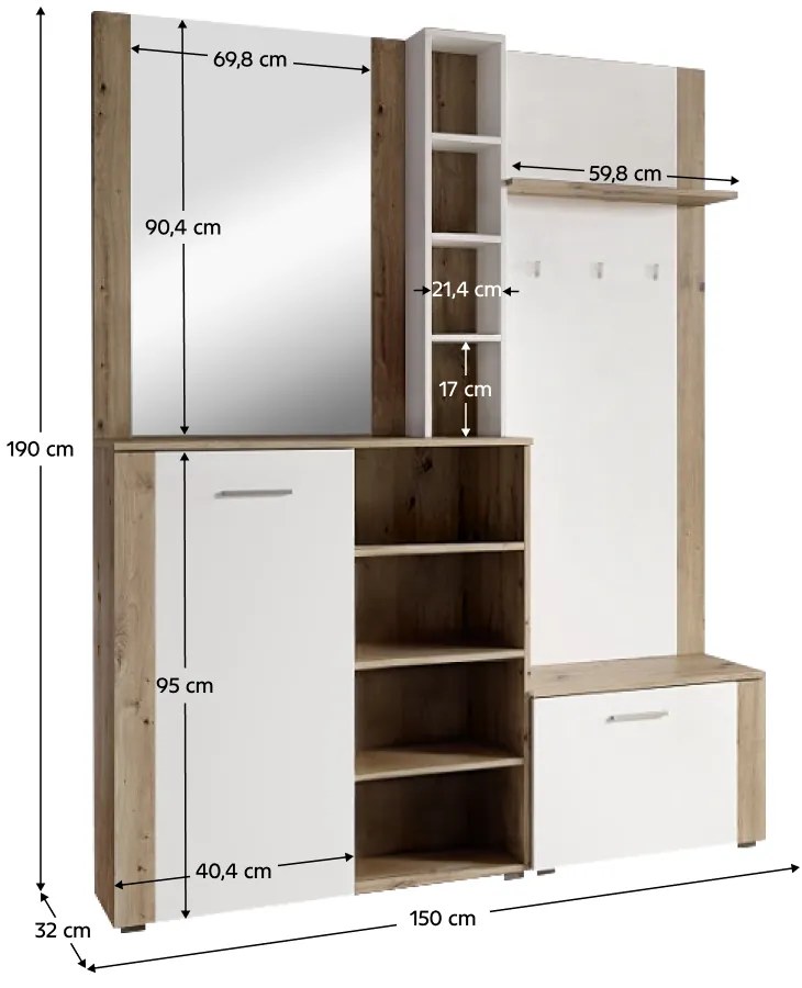 Kondela Předsíňová sestava, bílá/dub artisan, FANDU