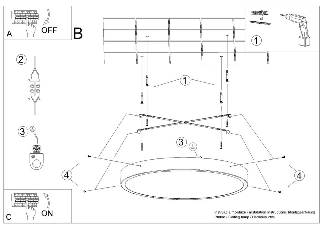 Stropní LED svítilna Onyx 60, 1x LED 65w, 3000k, b