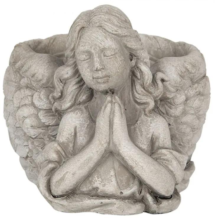 Šedý květináč s andělkou Susanna – 16x13x12 cm
