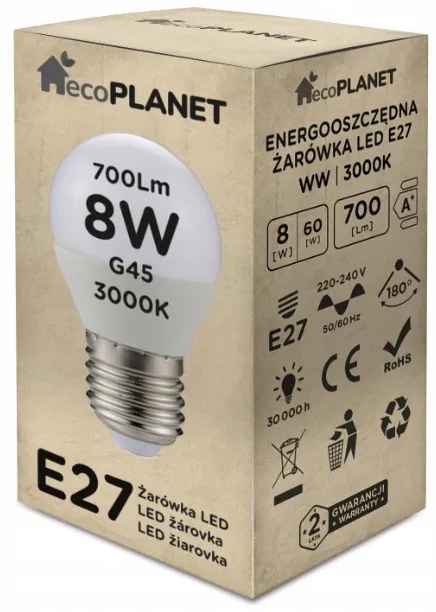 ecoPLANET 10x LED žárovka E27 - G45 - 8W - 700lm - teplá bílá