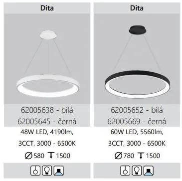 Palnas Závěsné LED svítidlo DITA ø 58 cm, černé Stmívání, řízení: Fázové, Dálkový ovladač: Bez dálkového ovladače