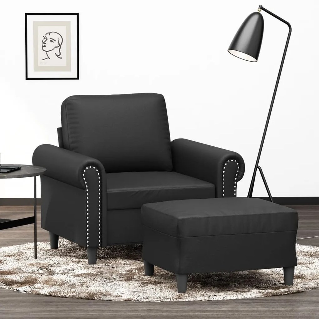 Křeslo s podnožkou černé 60 cm umělá kůže