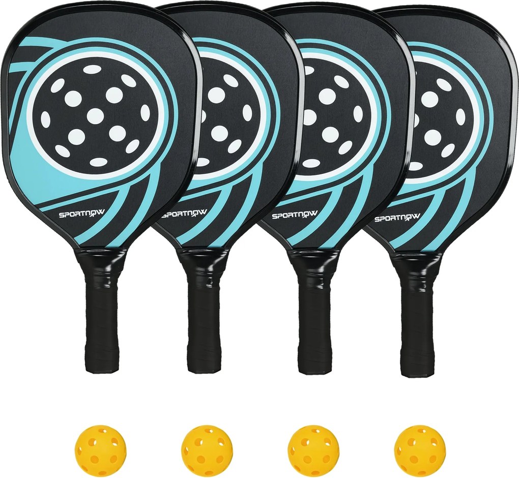 SPORTNOW Sada Pálkování na Pickleball se 4 pálkami, 4 míčky a ergonomickou taškou, pálky na vnitřní i venkovní použití, pro začátečníky a rekreační hr