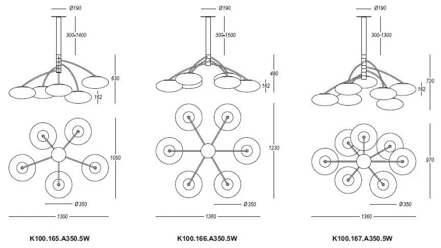 LUCIS K100.166.A350.5W DESIGNOVÉ ZÁVĚSNÉ SVÍTIDLO 12x40(30)W, E27, KARME