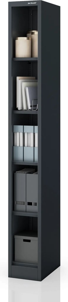 Úzký kovový regál, archivační na dokumenty antracitový: TIM 250 x 1950 x 400 mm
