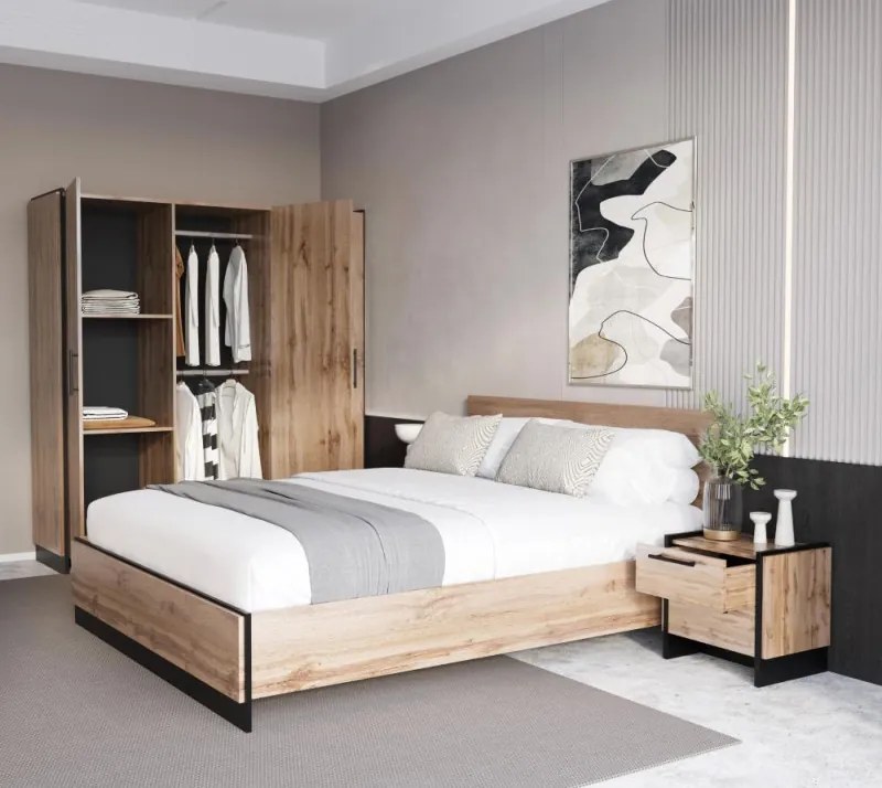 Postel AMONI 160x200, dub wotan/černá Kondela 0000400446