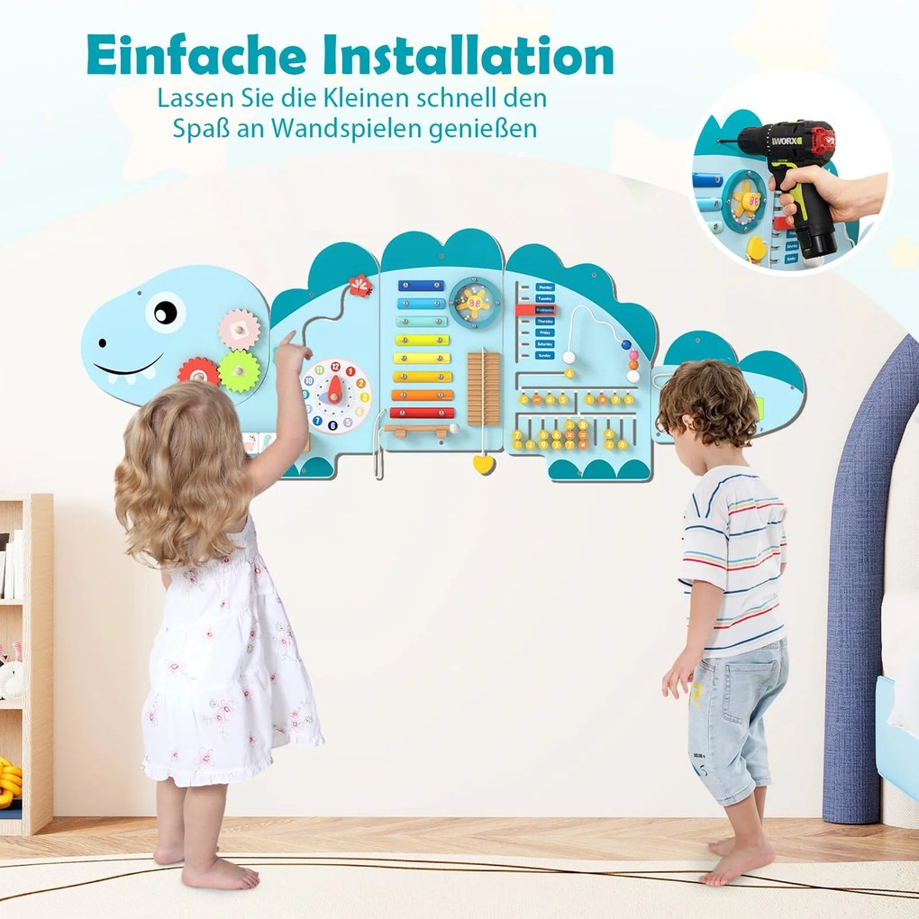 Costway Dinosaur Activity Wall pro batolata 11-in-1 Montessori