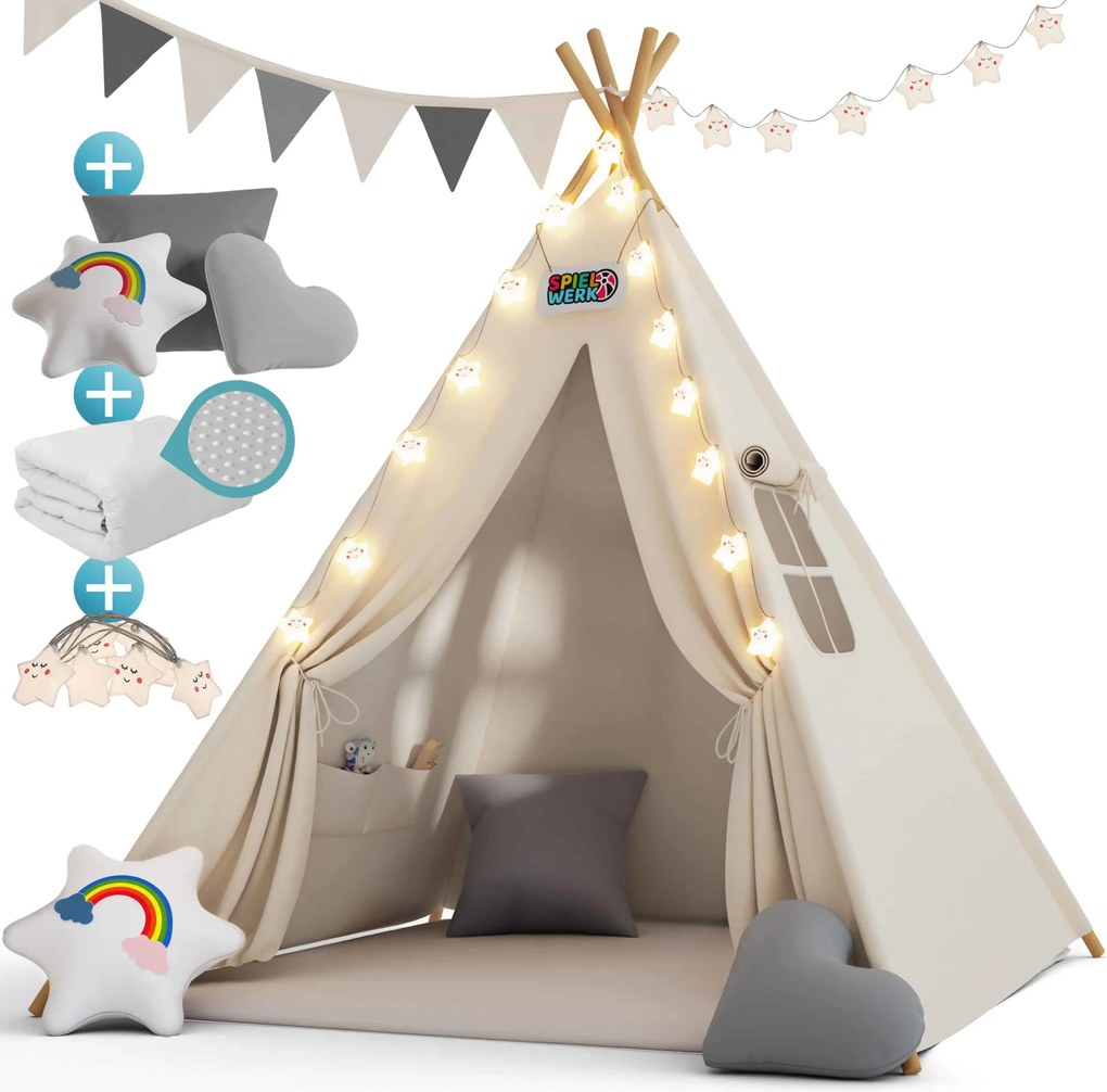 Deuba Dětský stan Teepee 160x130x130cm - bílý