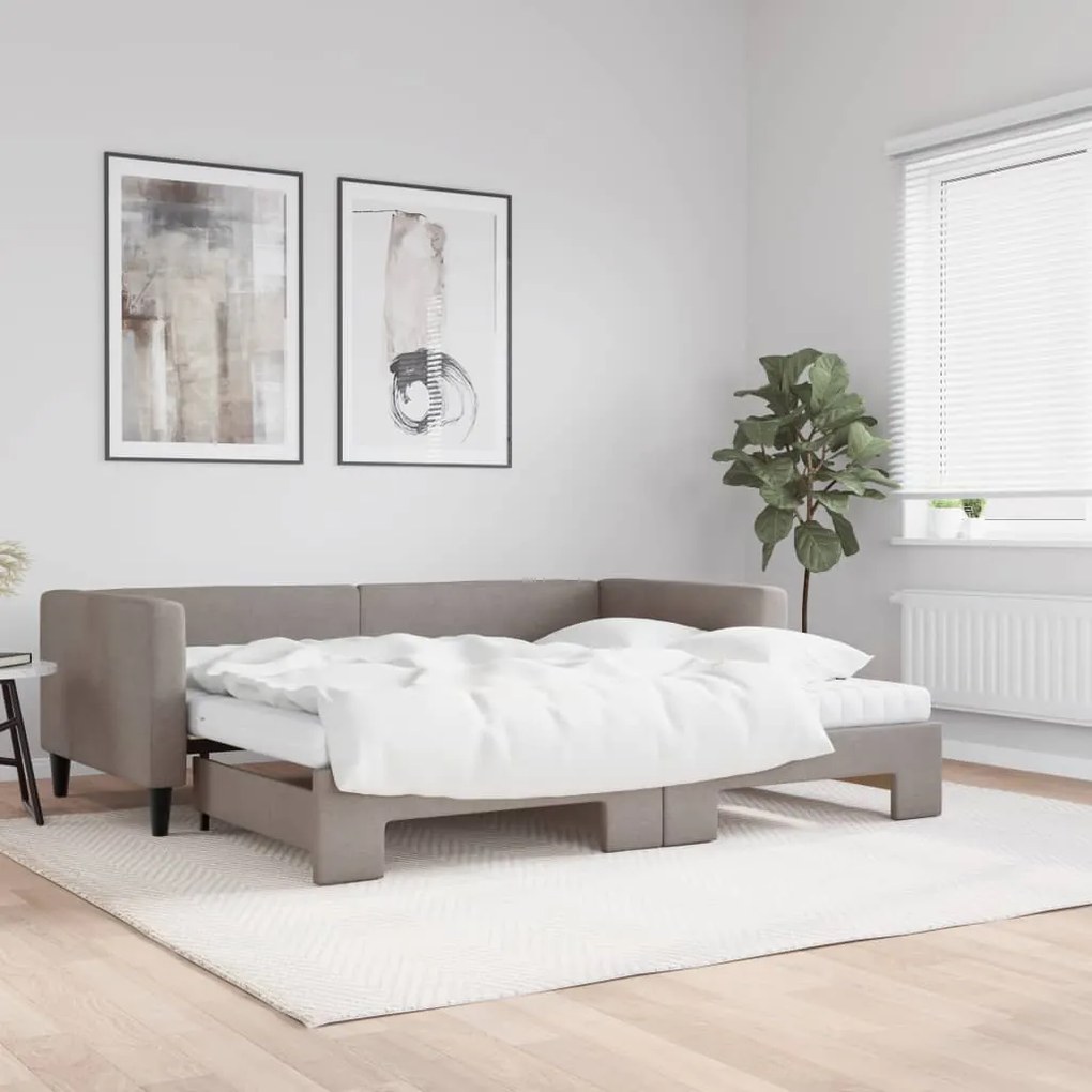 Válenda s přistýlkou a matracemi taupe 90 x 200 cm textil