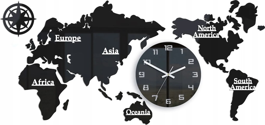 Nástěnné hodiny v moderním stylu Akrylová křemenná mapa světa 110x55