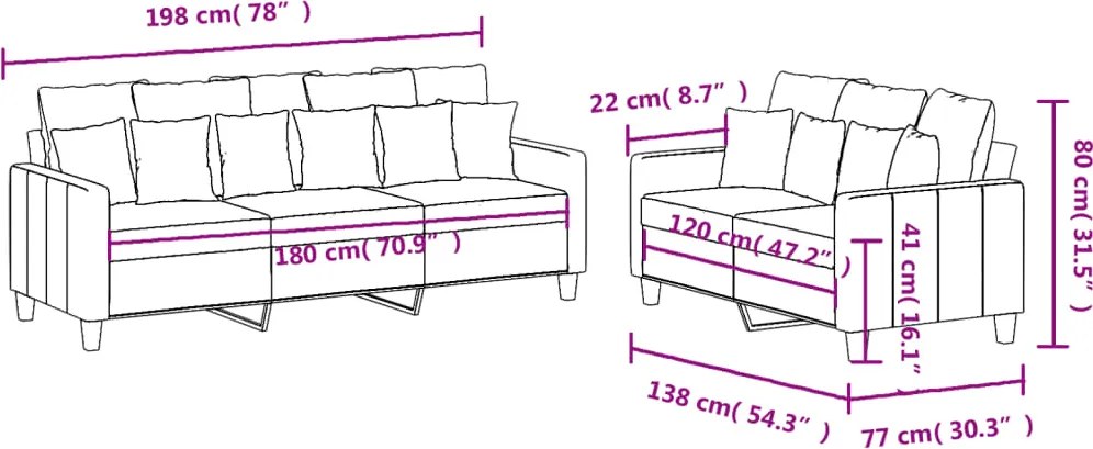 2dílná sedací souprava s poduškami krémová textil 3201666