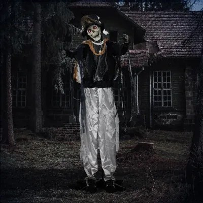 HOMCOM Halloween duch, Halloween dekorace, zvuková funkce, s pohybovým senzorem a LED světly, 101 cm x 64 cm x 178 cm