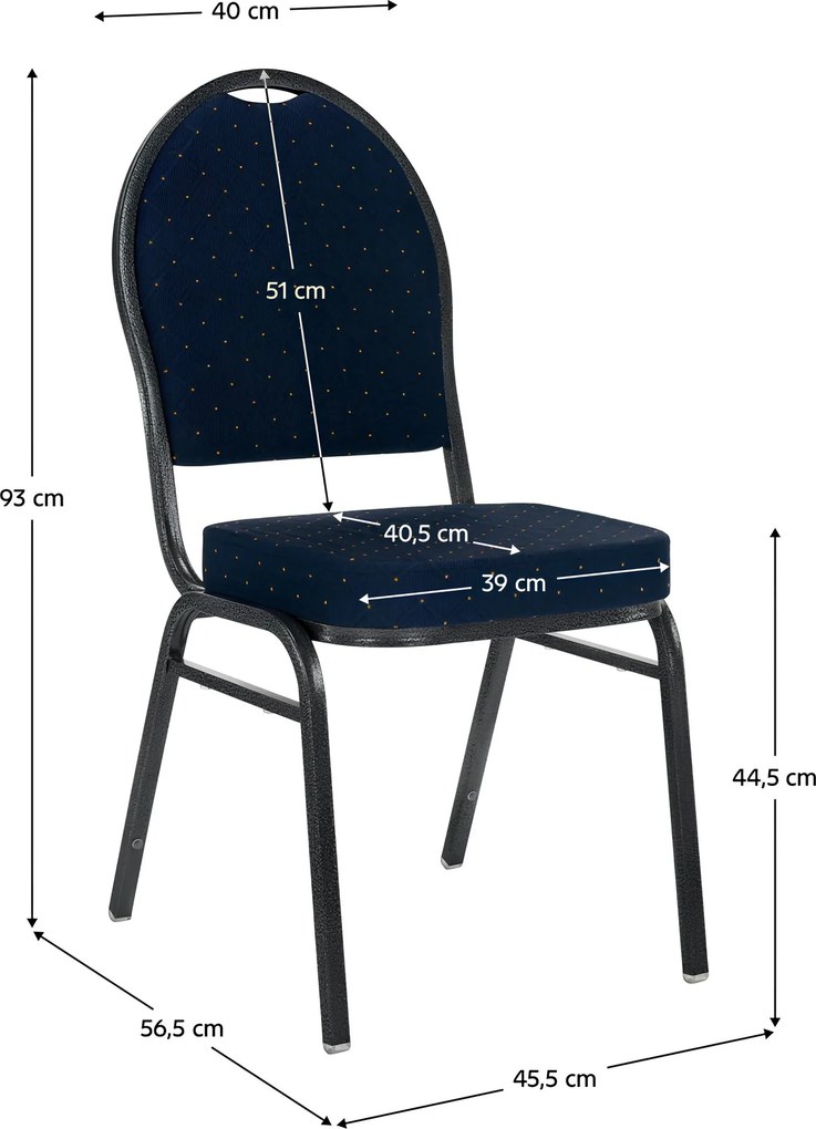 Židle, stohovatelná, látka modrá/šedý rám, JEFF 3 NEW