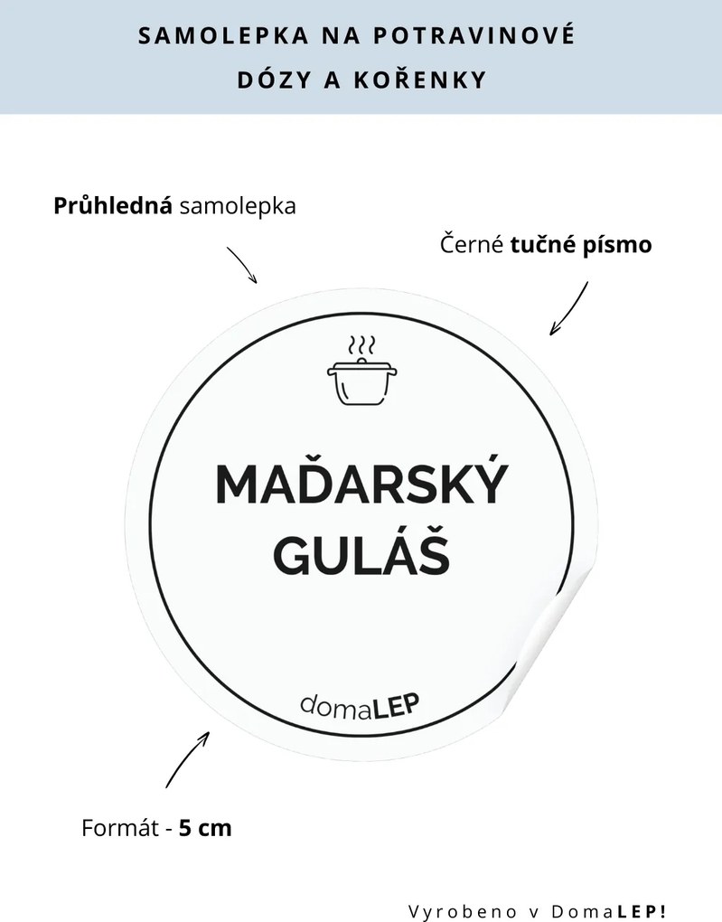 Samolepka na kořenky MAĎARSKÝ GULÁŠ průhledná 5 cm tučné písmo