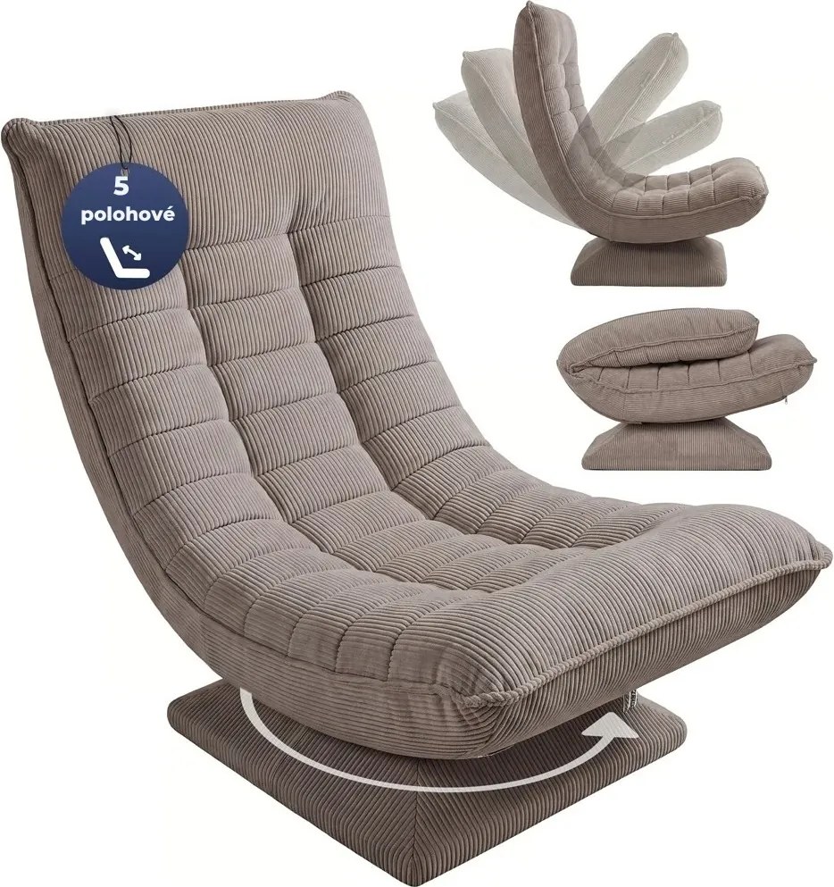 Lenoška ABERDEEN CORD, žebrovaný potah, 87×60×105 cm, šedohnědá (taupe) Casaria