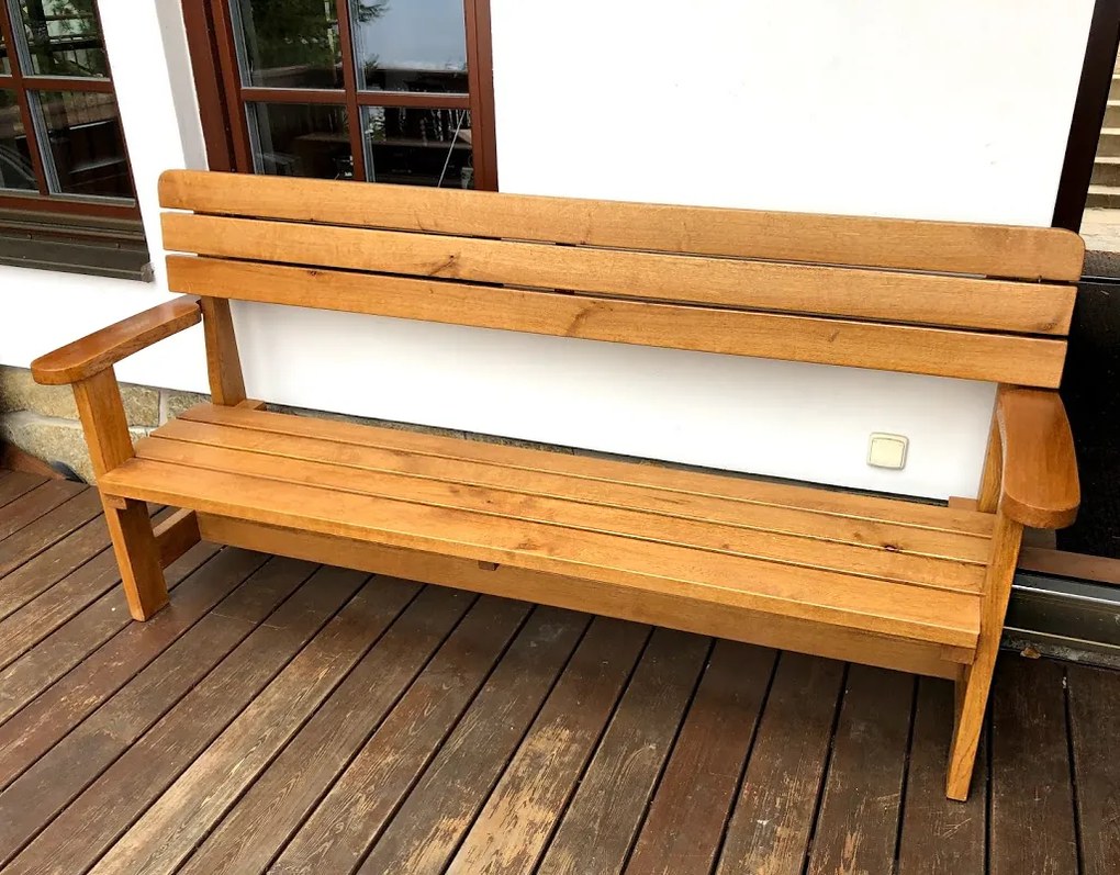 KULHÁNEK Zahradní lavice s područkami - klasická Délka: 250 cm, Odstín nátěru: lazura - teak