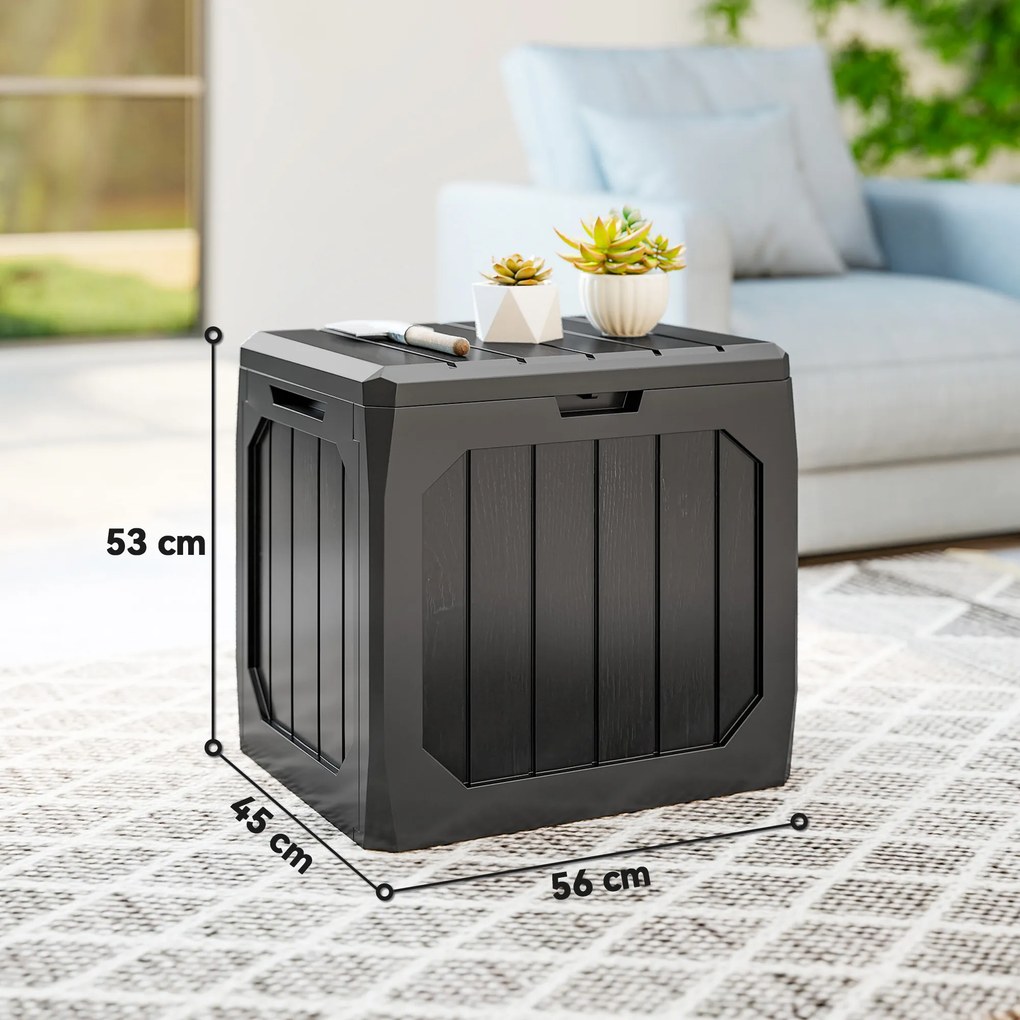 plastový zahradní úložný box o objemu 121 l, venkovní úložný box s uchy, černý